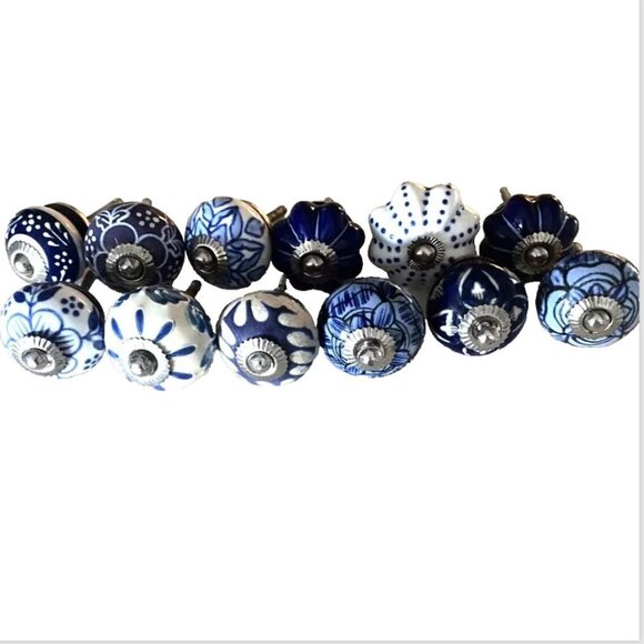 Accents | Vintage Ceramic Drawer Cabinet Knobs Pulls Set 12 Mismatched Blue White | Poshmark
